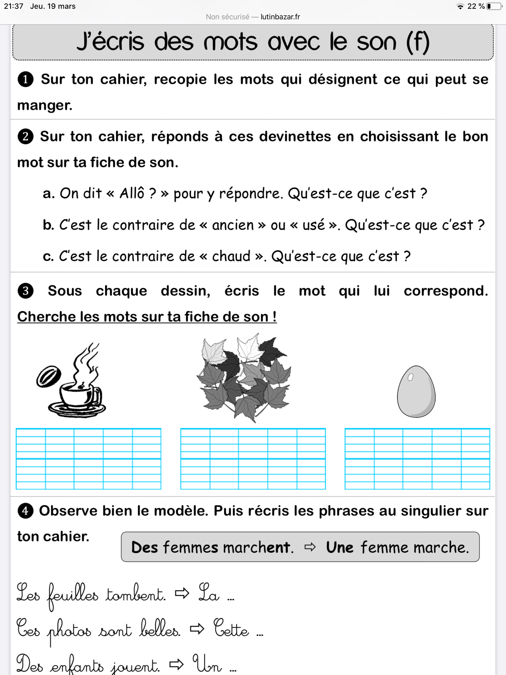 Son(f) exercices ce1 | Pôle éducatif du Pré au Coeur